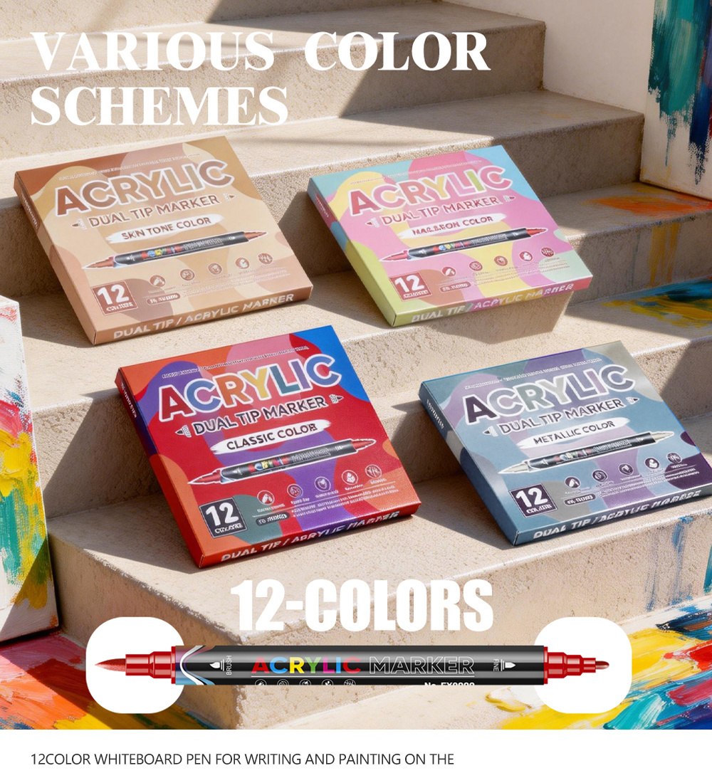 12-Color Soft/Hard Tip Acrylic Marker Set - Art Supplies for Kids ...
