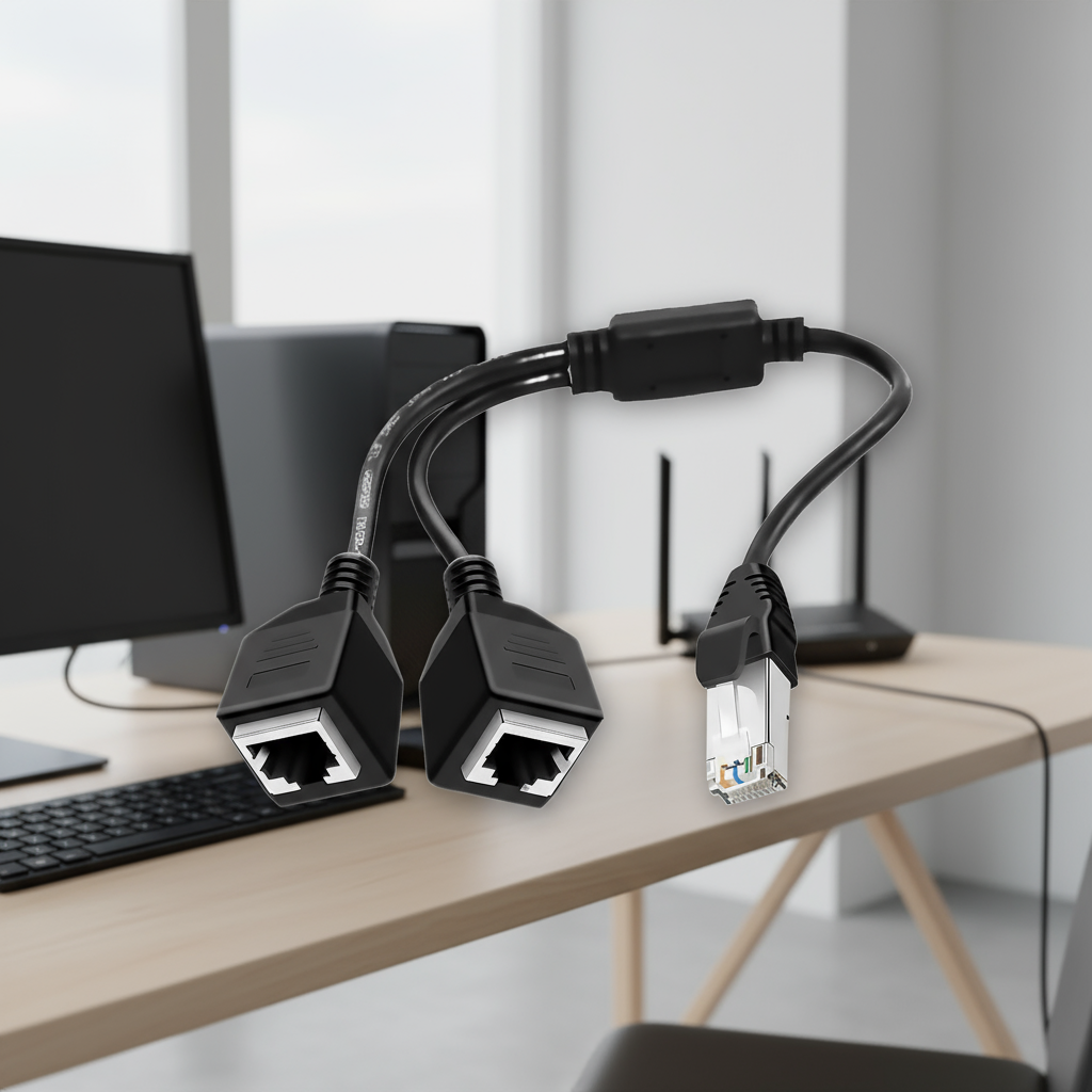 RJ45 Male to 2 Female LAN Splitter Adapter, Ethernet Cable Connector ...