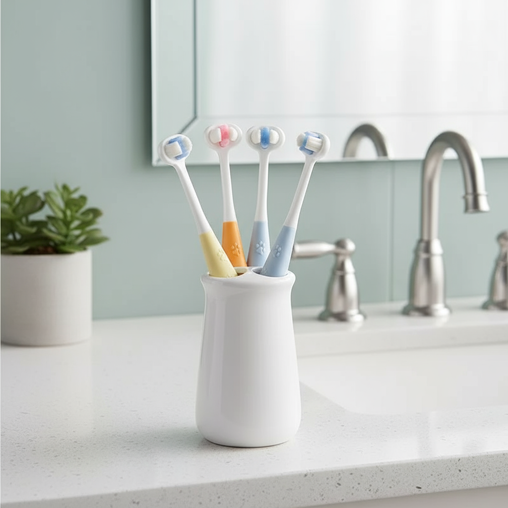 Pet toothbrush with three-sided soft bristles, 360-degree design ...