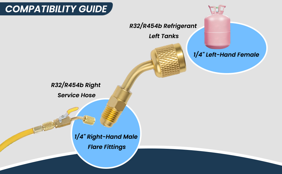 Female to 1/4 Male Compatible with R-454B R-32 Refrigerant Tanks Mini ...