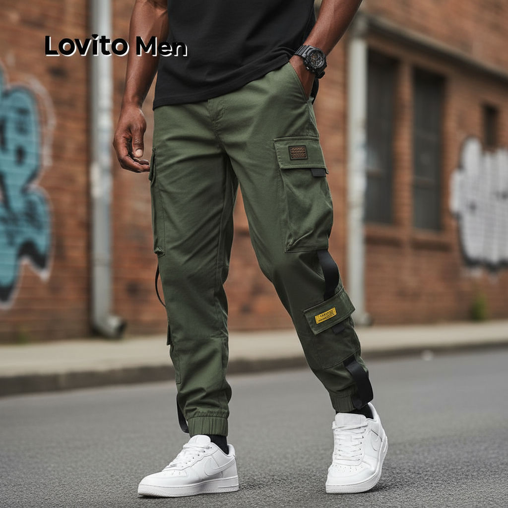Lovito Men's Everyday Utility Pocket Cargo in Green All Season Style ...
