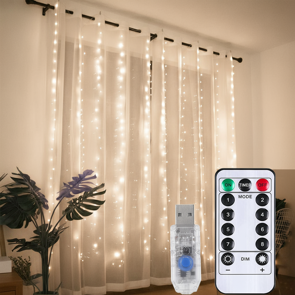 Three Meter LED Curtain String Light for Windows, Eight Lighting Modes ...