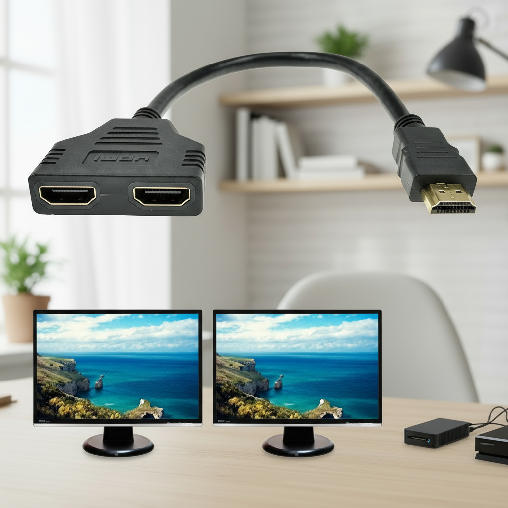 2 Port HDMI Splitter 1080P HDTV Adapter with 1 Input for Laptop, TV Box ...