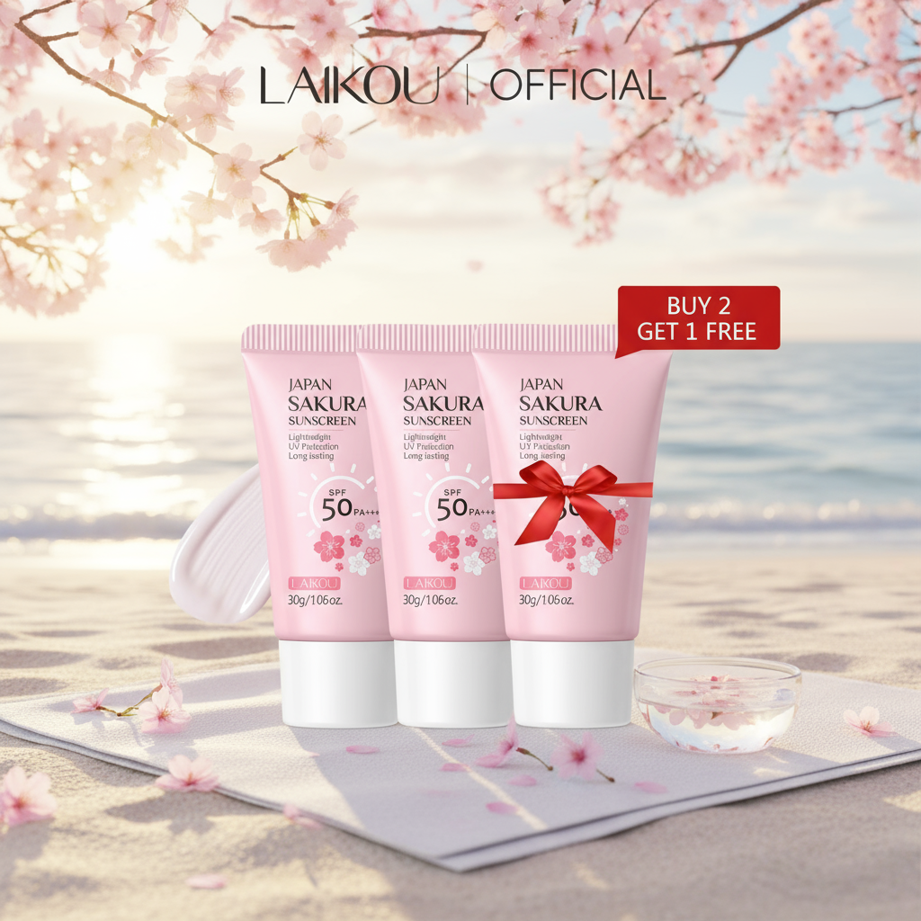 LAIKOU Sakura Sunscreen SPF50 30g x 3, Lightweight, UV Defense ...