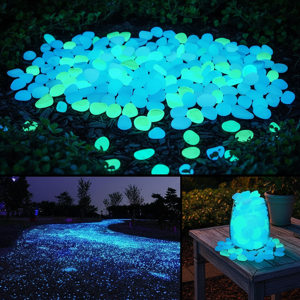 500 Blue Glowing Pebbles for Garden and Aquarium Decoration - Outdoor ...