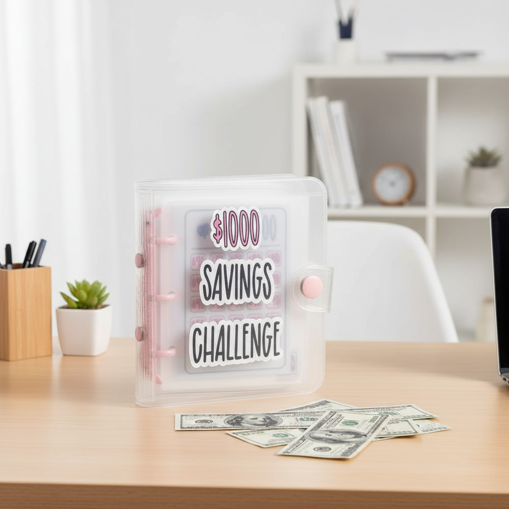 Money Saving Challenge Book, PVC 3-Ring Mini Binder, $1000 Savings ...