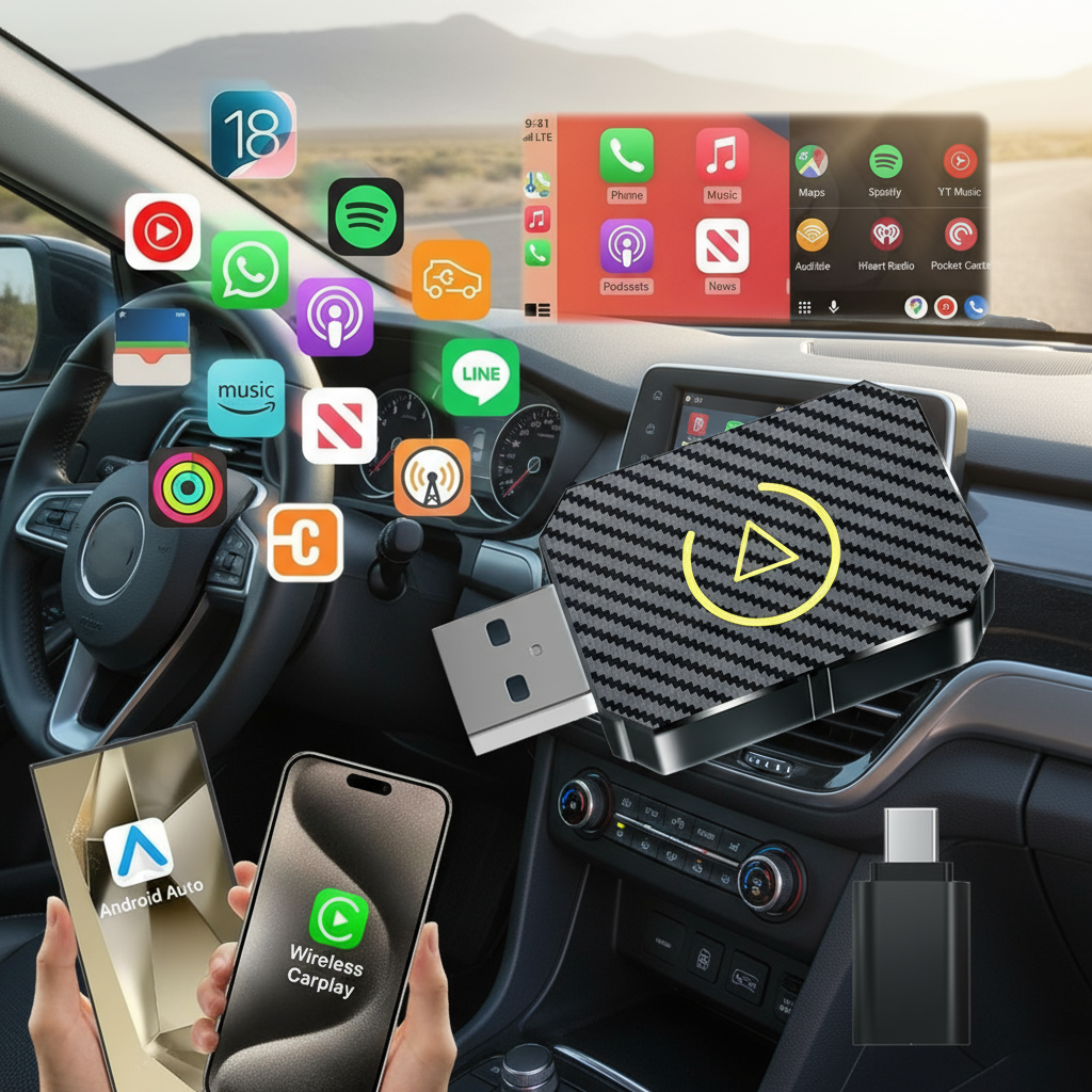 AI Smart Wireless CarPlay Android Auto Adapter for Wired CarPlay Cars ...