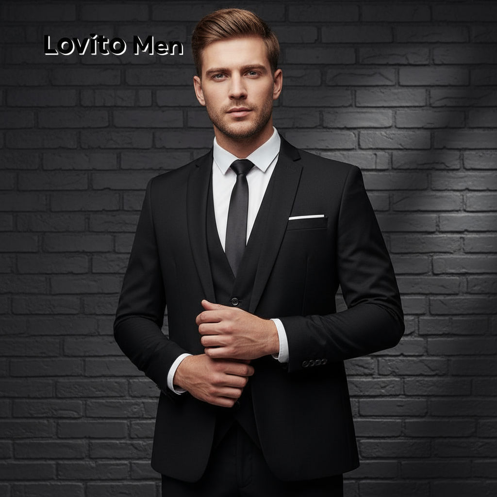 Lovito Men's Refined Suit Set with Pocket for All Seasons Black ...