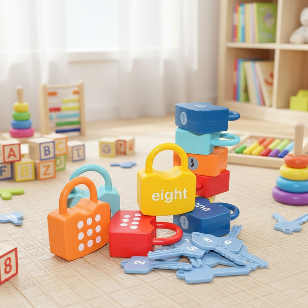 Alphabet Number Locks and Keys Toy Set Montessori Matching Game for ...