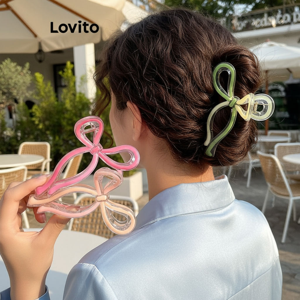 Lovito Ladies Simple Hair Clips Bow Tie Design Multicolor Glossy Hair ...