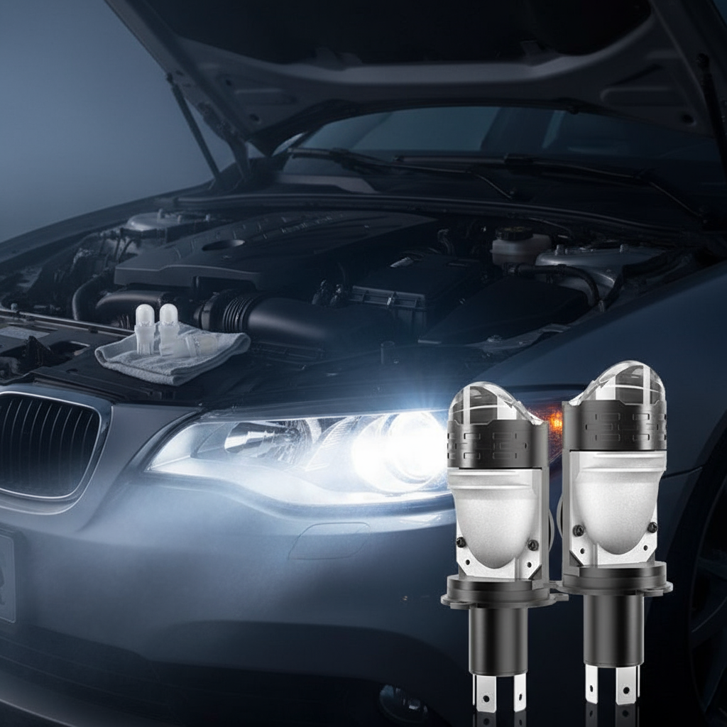 Car H4 Bi-Led Mini Projector Headlight Lens, Adaptive High Low Beam ...