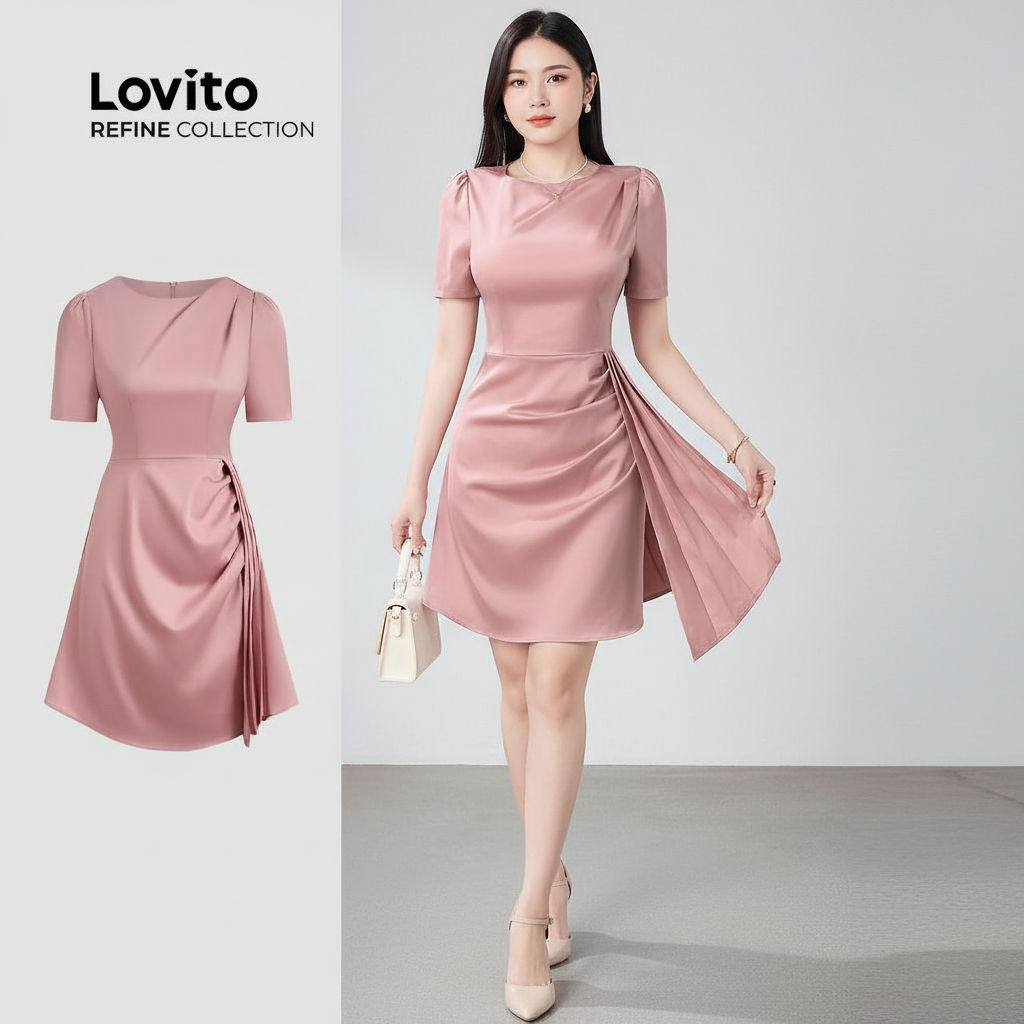 Lovito Refine Women's Elegant Pink Dress for Commute, Spring/Summer ...
