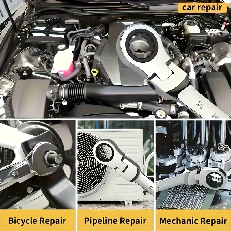 8-piece adjustable ratchet wrench set, mirror chrome plated open-end ...