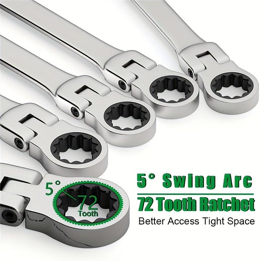 8-piece adjustable ratchet wrench set, mirror chrome plated open-end ...