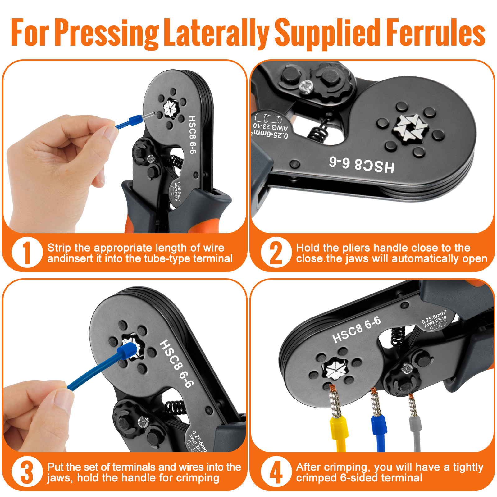 One Piece Ferrule Crimping Tool HSC8 Ratchet Cable Plier, Wire End ...