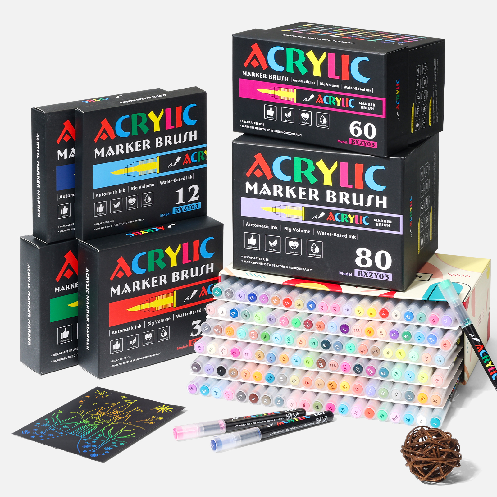 24-120 Colors Professional Liquid Acrylic Marker Pens Set | Soft-Tip ...