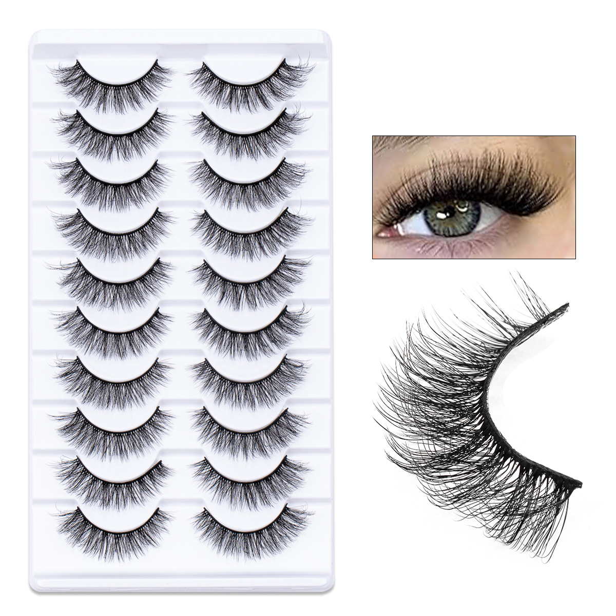 Mink Lashes 10 Pairs Natural Look Fluffy Cat Eye Wispy Eyelashes Manga ...