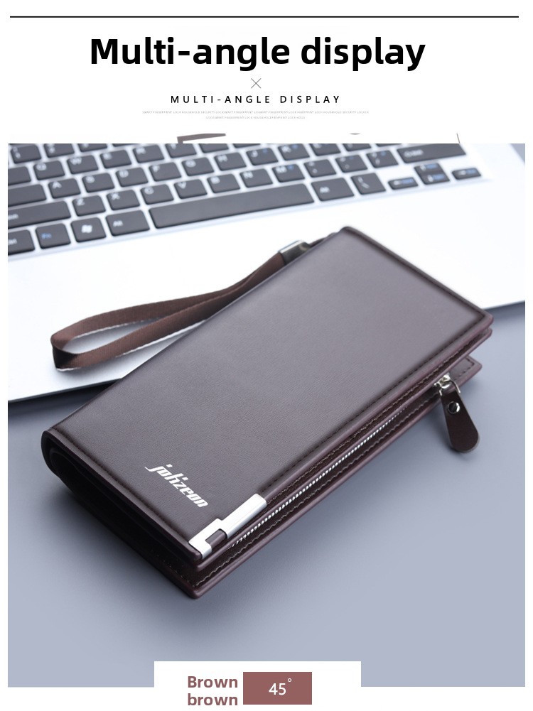 Men's Long Zippered Phone Wallet - Large Capacity PU Leather Multi ...