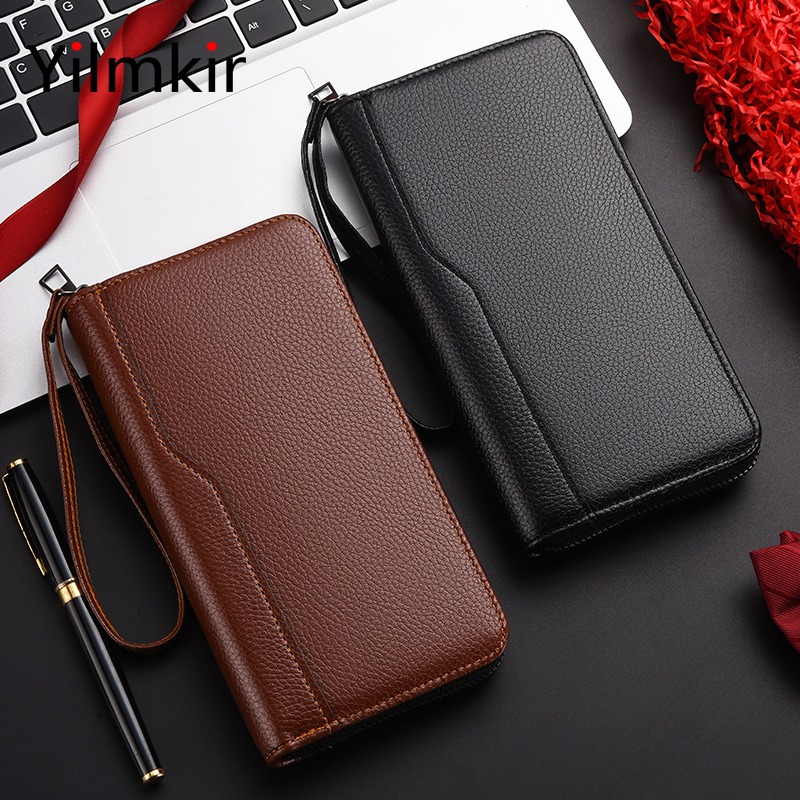 Men's Long Wallet Zippered Large Capacity Multi-Card Holder Business ...