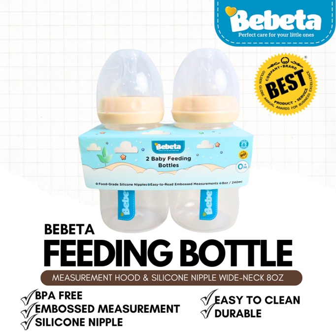 Bebeta Baby Feeding Bottle 8oz Wide Neck with Scale & Silicone Nipple ...