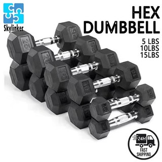 Hex Dumbbell 5/10/15LBS Rubber Coated Dumbbells with Metal Handle for ...