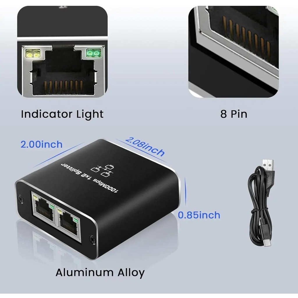 Rj45 Splitter 1 in 2 out 1000M Gigabite Ethernet Splitter Extender ...