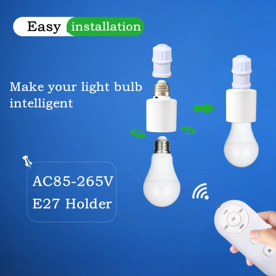 Smart bulb socket E27 wireless remote control switch LED lamp holder on/off room chandelier ...