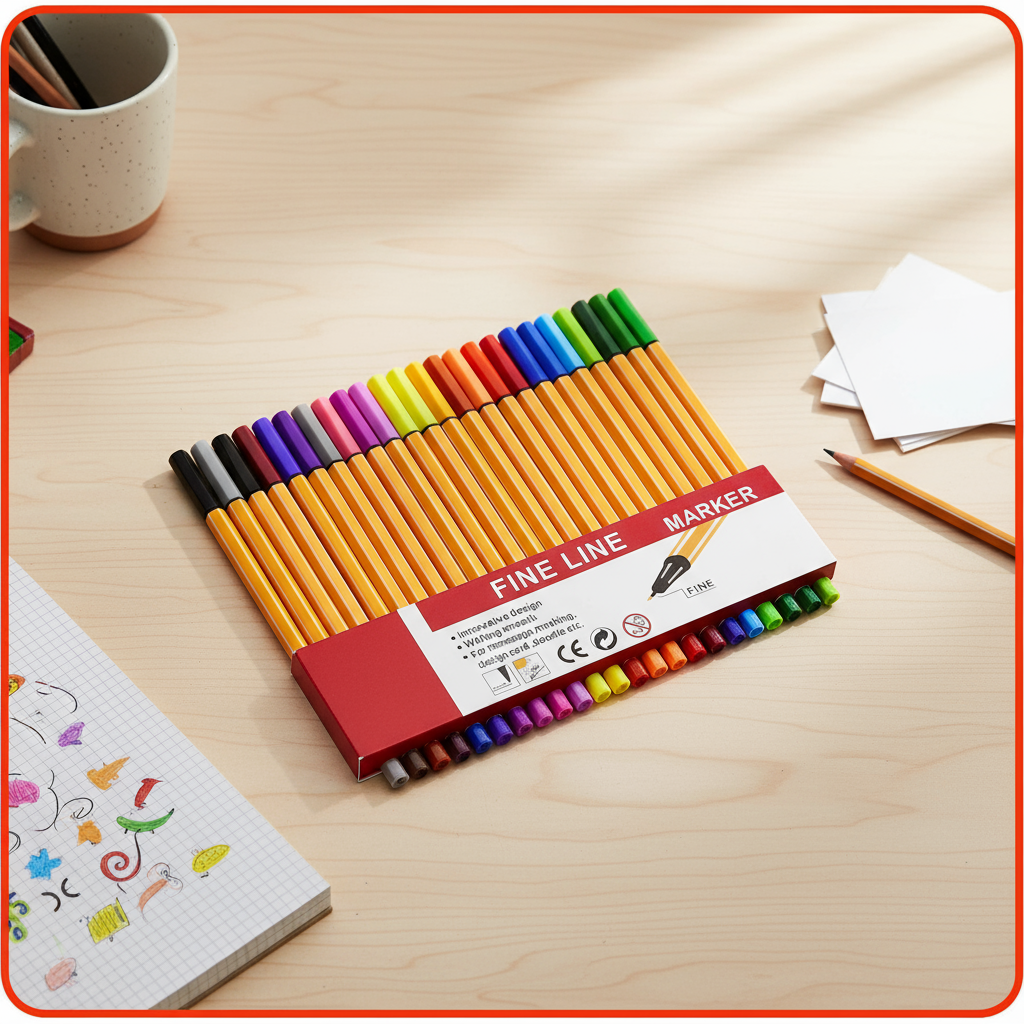 Set of 12 or 24 Fine Line Colored Pens, Fine Tip 0.4mm Thin Thread ...