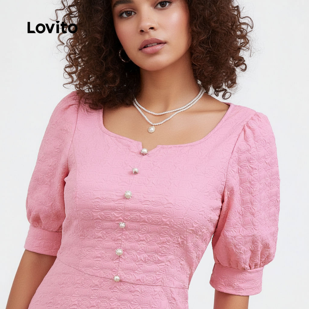 (trendy3) Lovito Women Elegant Plain Button Commute Structure Line ...