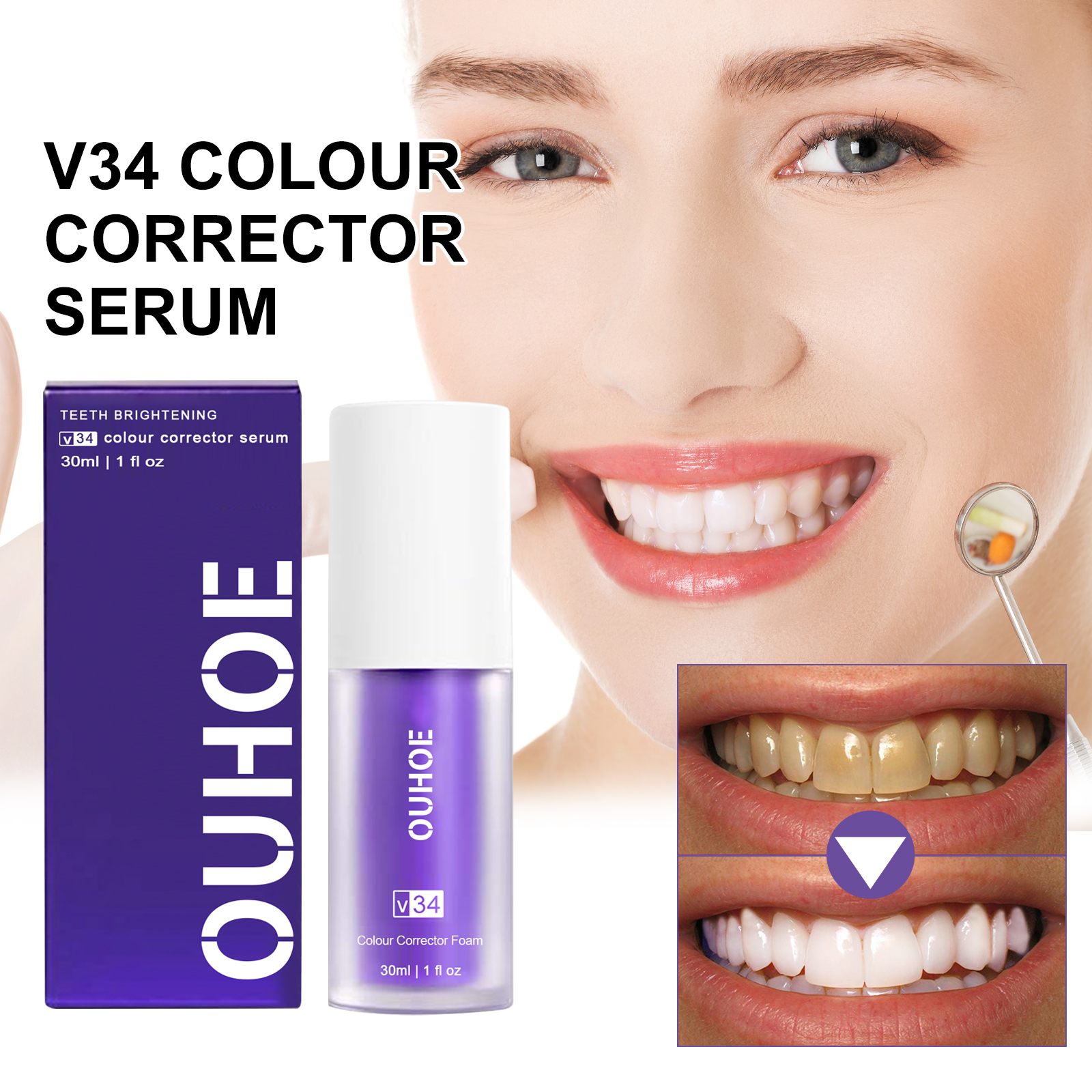 Ouhoe V34 Color Serum Corrector Teeth Whitening Serum for Cleaning, Tartar Removal, Fresh Breath ...