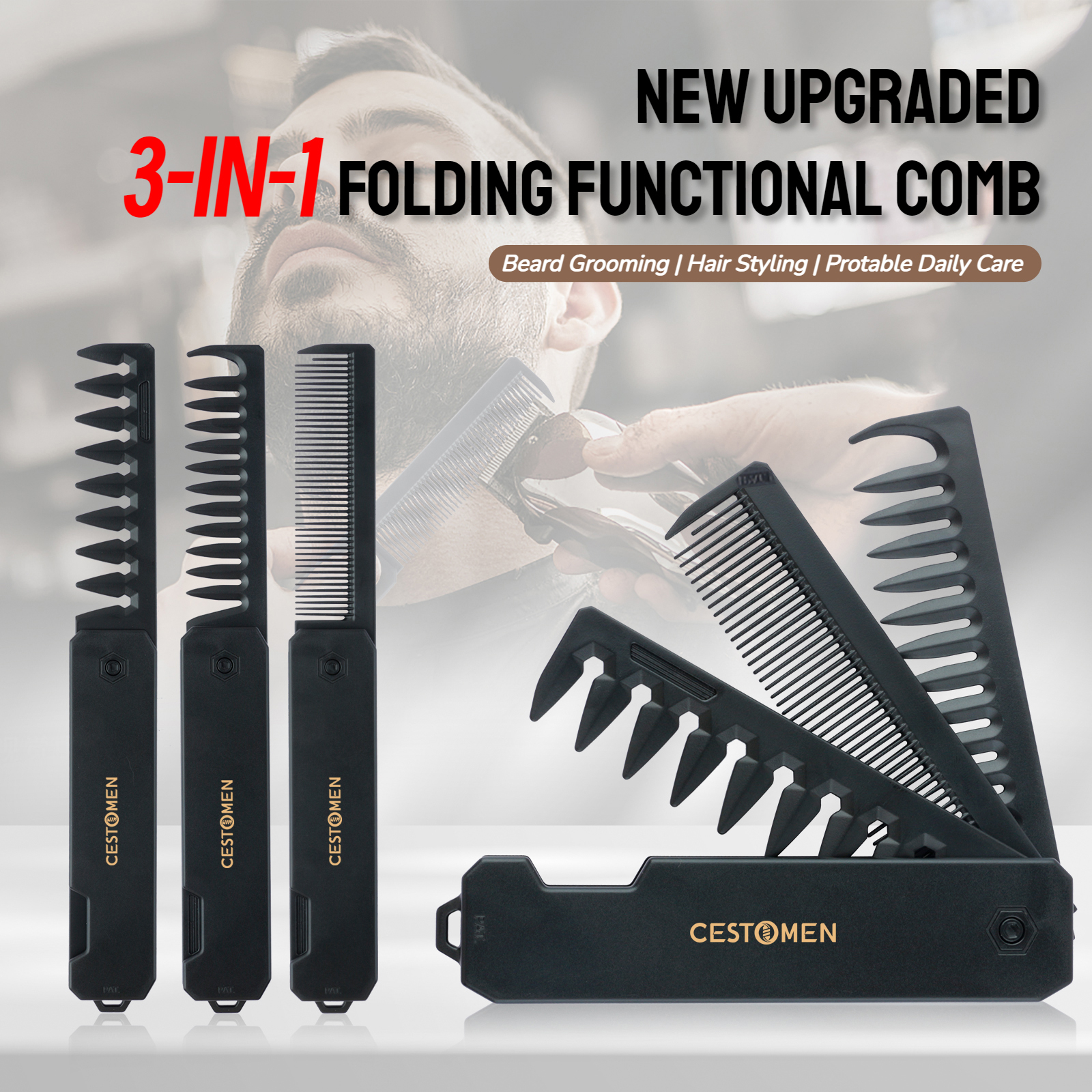 Multifuncional Portable Plastic Folding Pocket Combs Men Oil Head Beard ...