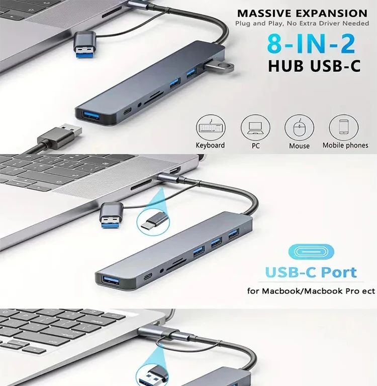 Usb port hub Splitter Data Transfer+TF +SD +3.5mm Audio Docking Station ...