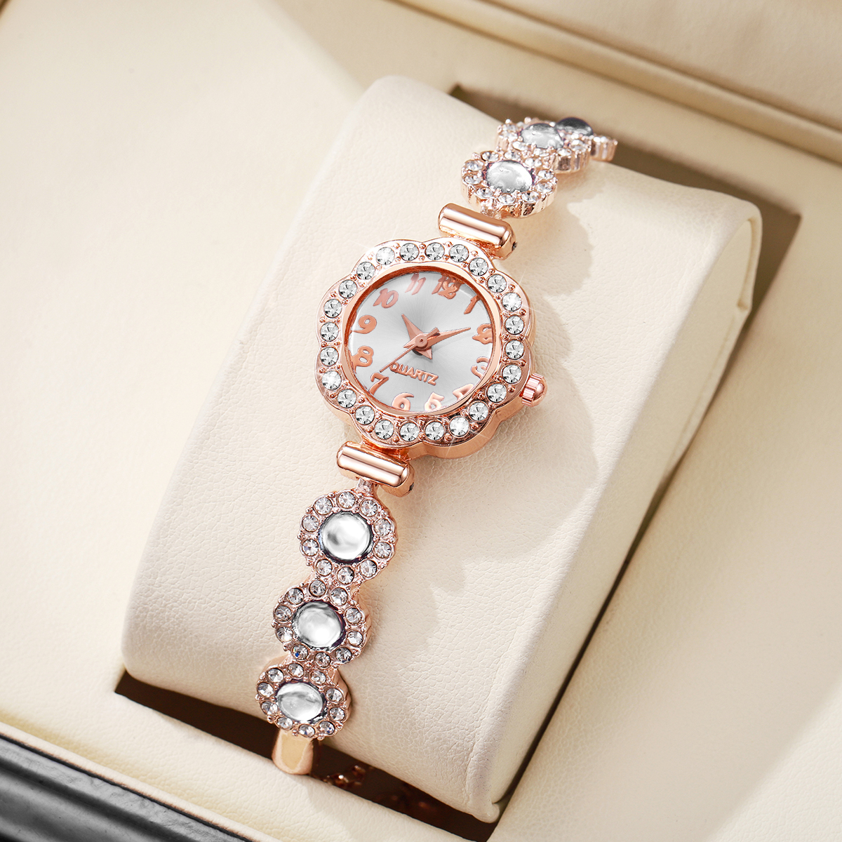 Elegant Rhinestone Bracelet Strap Womens Quartz Watch Arabic Dial ...