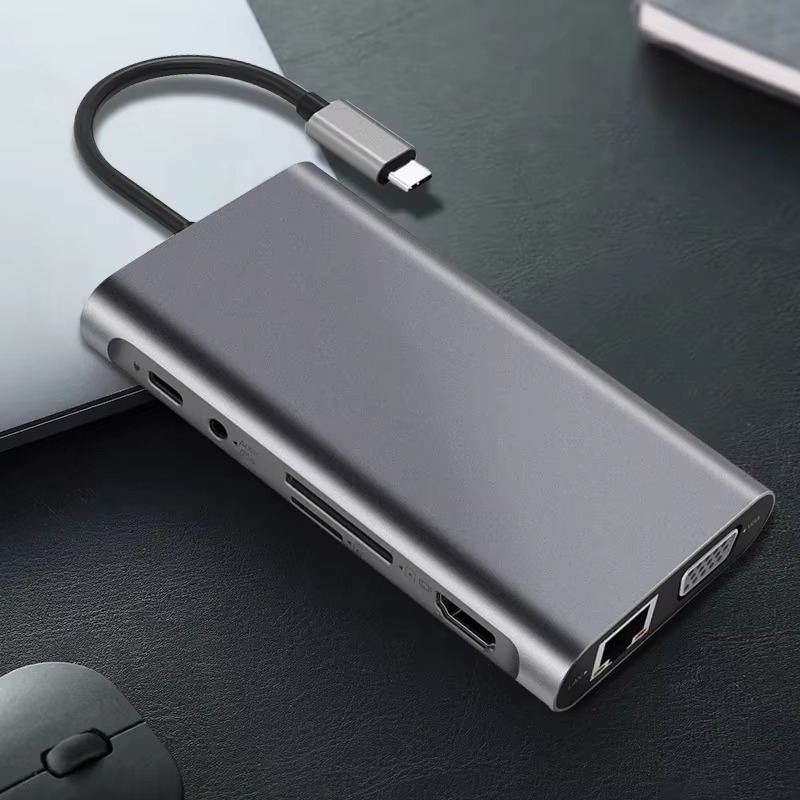 11-in-1 Laptop USB Type C Hub featuring HDMI, 4K HDTV, VGA, SD, OTG, PD ...