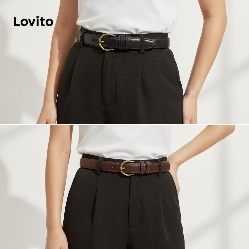 Lovito Women's Casual Belt Simple Basic with Porous Design L38ED011 ...