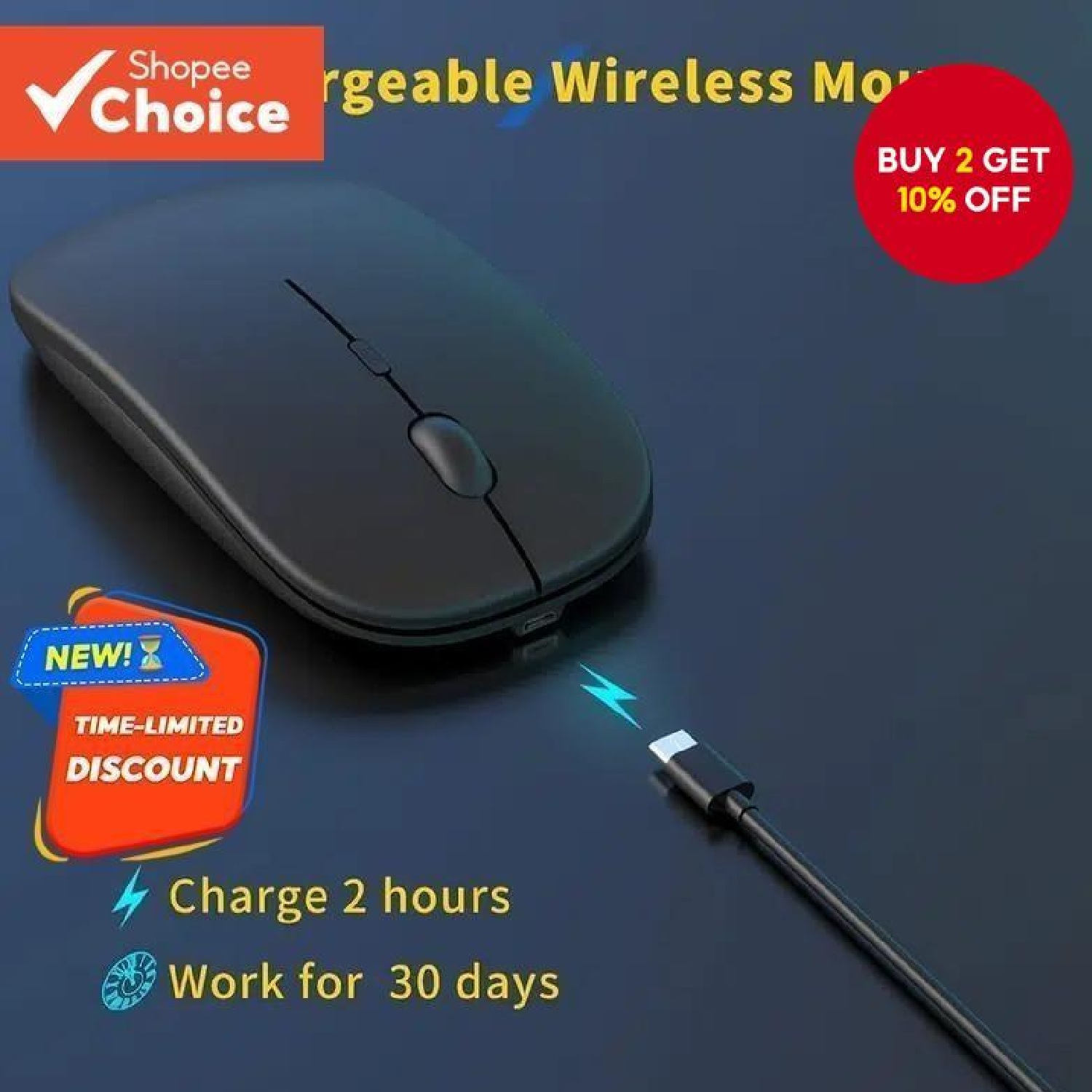 Dual Mode Wireless Mouse Bluetooth 5.0 2.4GHz USB-C Silent Rechargeable ...