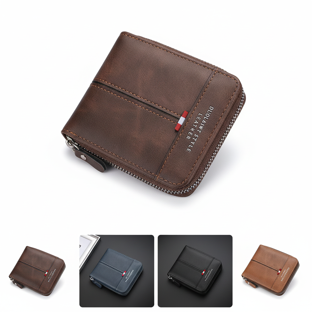 Men's New Color Block Zipper Wallet - Multi-Functional Short Coin ...