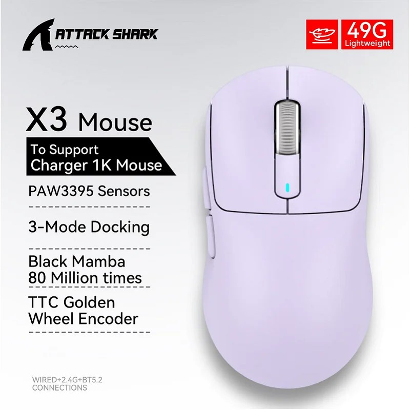 ATTACK SHARK X3 Lightweight Mouse Wireless Bluetooth Tri-Mode ...