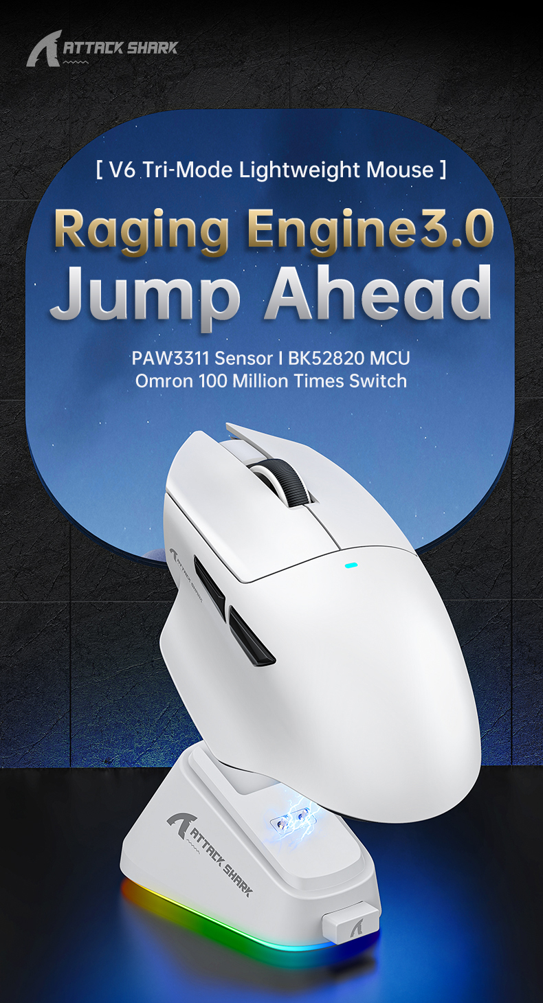 ATTACK SHARK V6 ultra-light, three-mode gaming mouse with magnetic ...