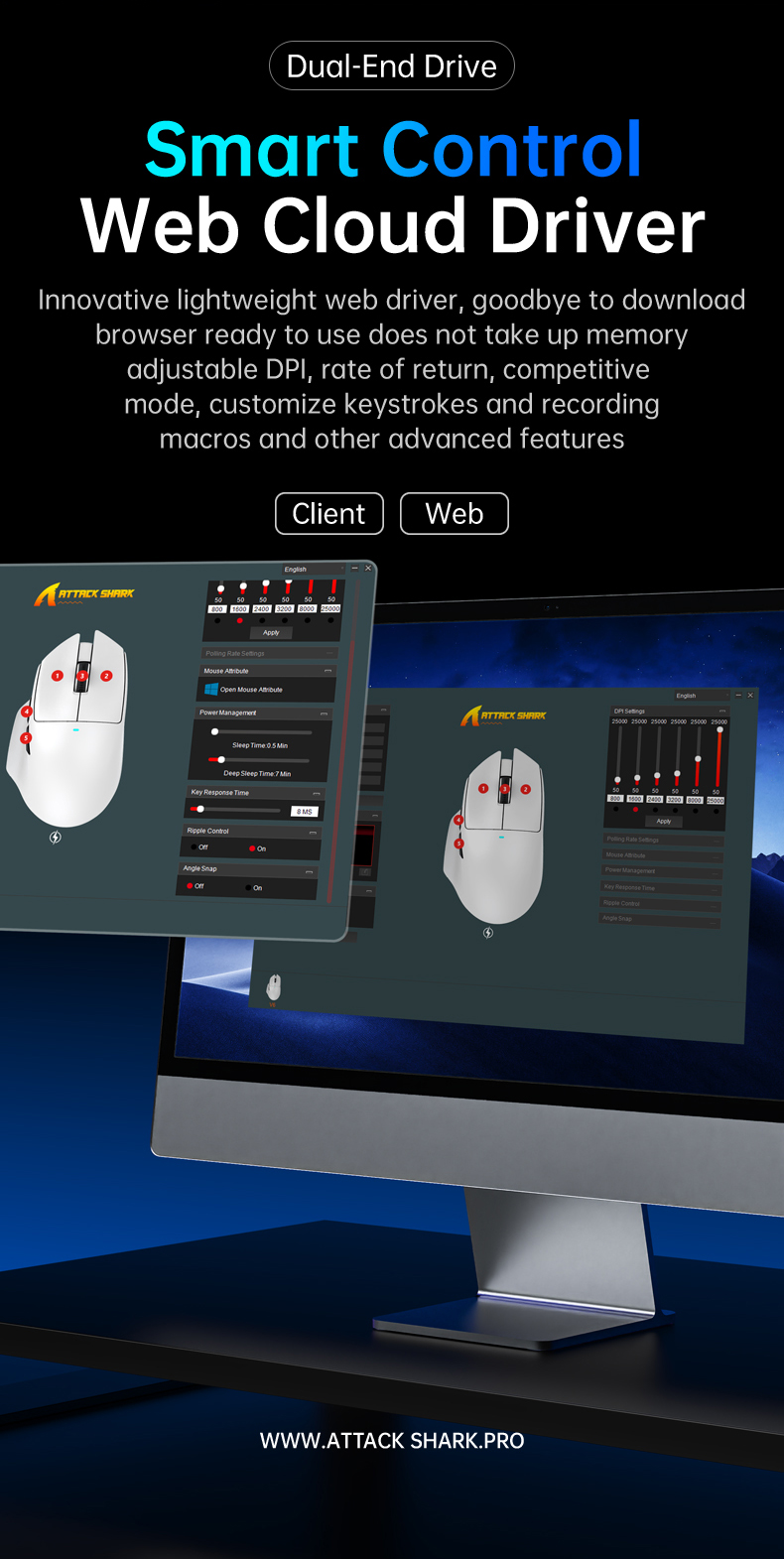 ATTACK SHARK V6 ultra-light, three-mode gaming mouse with magnetic ...