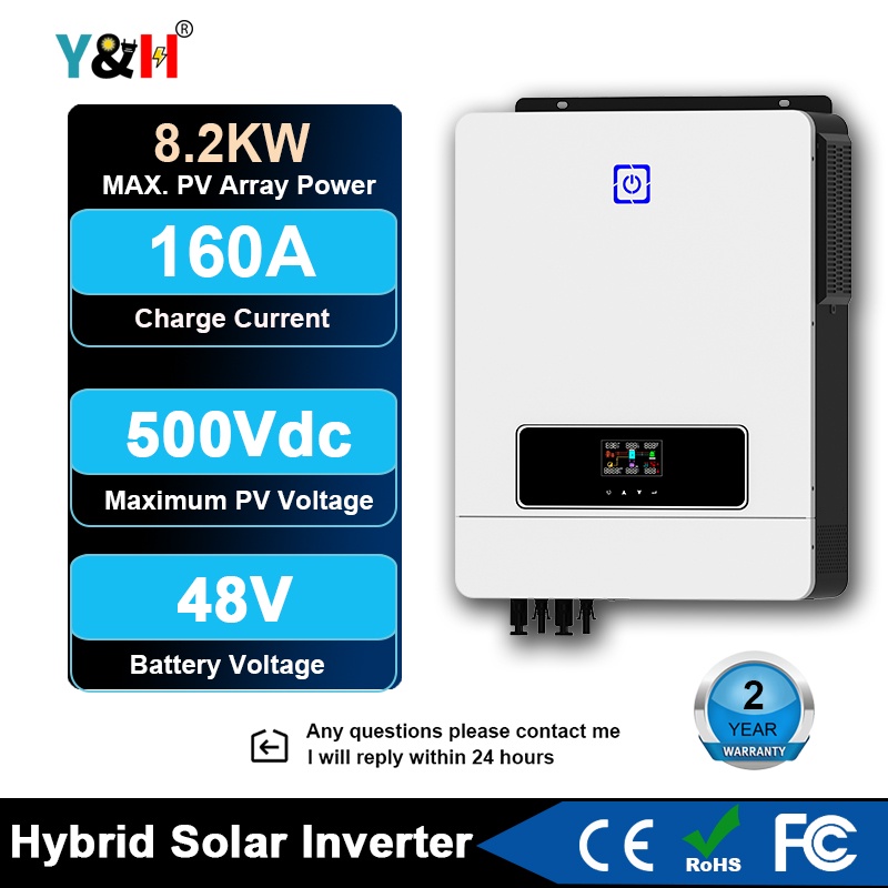 Y&H 8.2KW On/Off grid Solar Hybrid Inverter Built-in 160A Charge Controller PV Max 500V Input ...