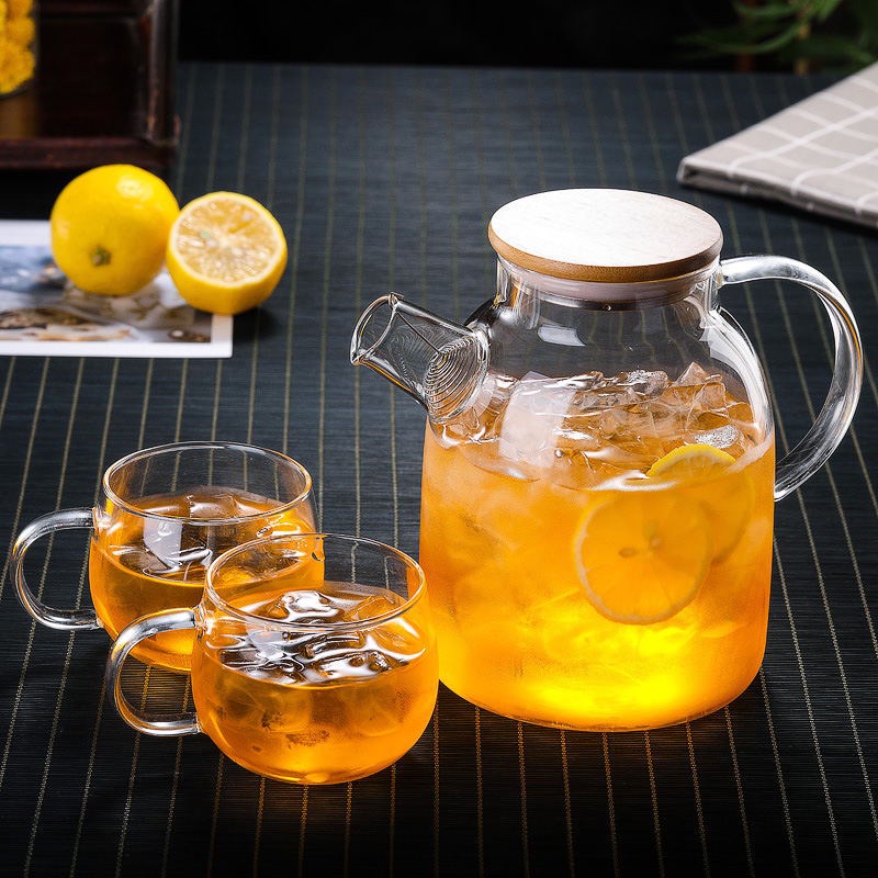 1.8L Borosilicate Glass Pitcher with bamboo lid Portable Handle water ...