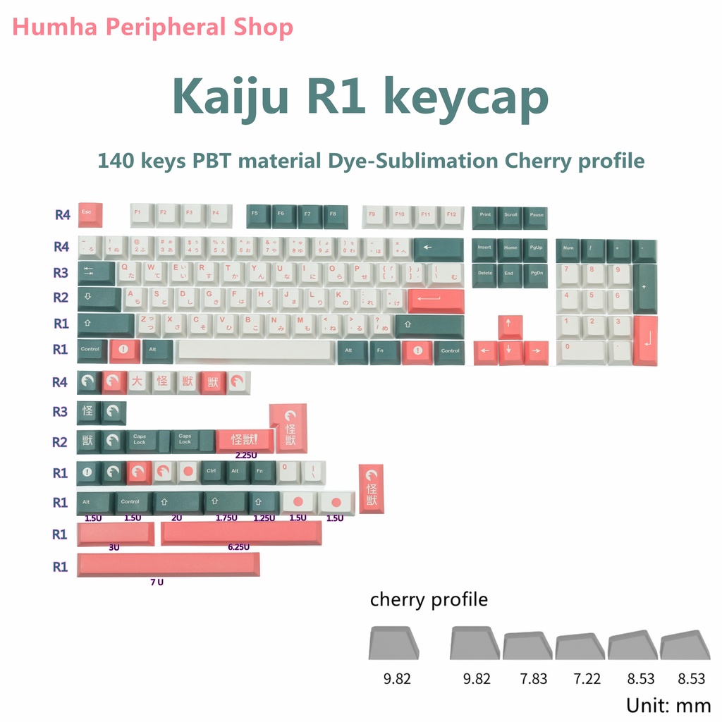 Humha Kaiju R1 keycap 140 keys PBT material Dye-Sublimation Cherry profile Mechanical Keyboard ...