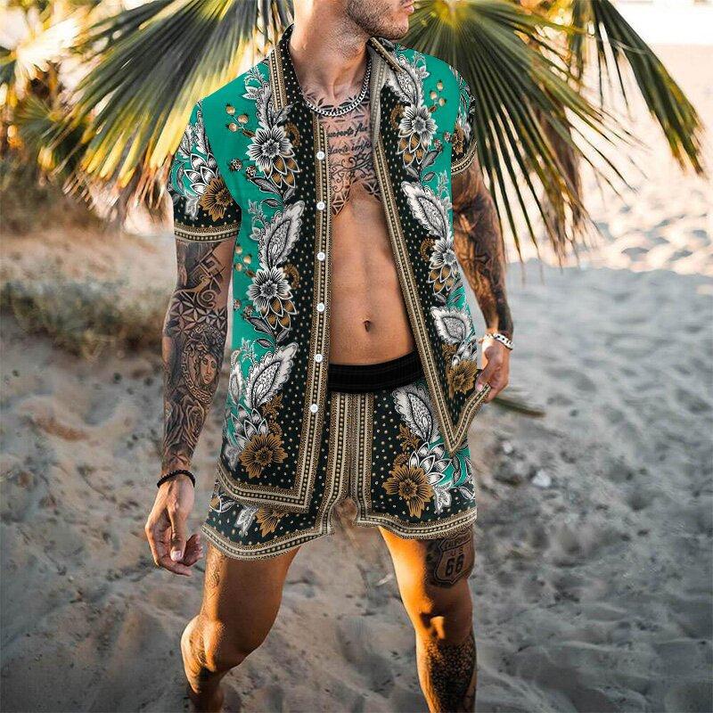 Men's Hawaiian leopard print suit, short sleeved button-down shirt ...