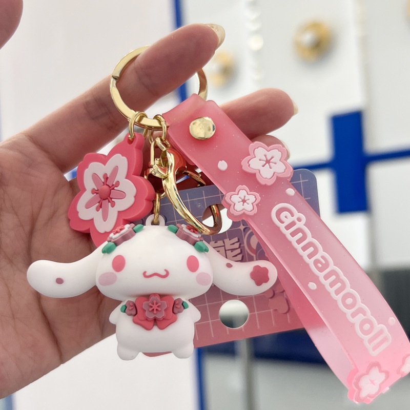 Sanrio Pink Cherry Blossom Doll Keychain Kuromi Cinnamoroll Keyring My ...