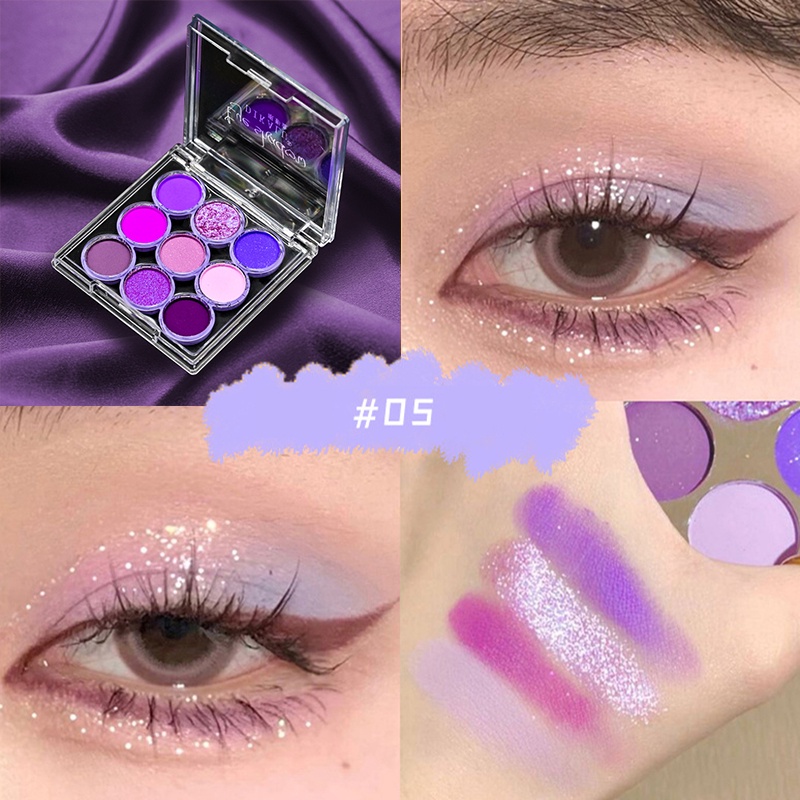 9 Colors Makeup Party Eyeshadow Pallete Shiny Purple Eye Shadow ...