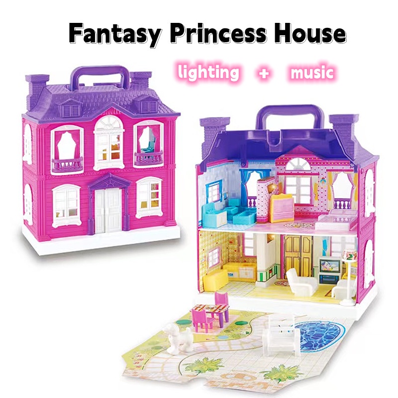Children's family toy girl's toy purple light castle simulation double ...