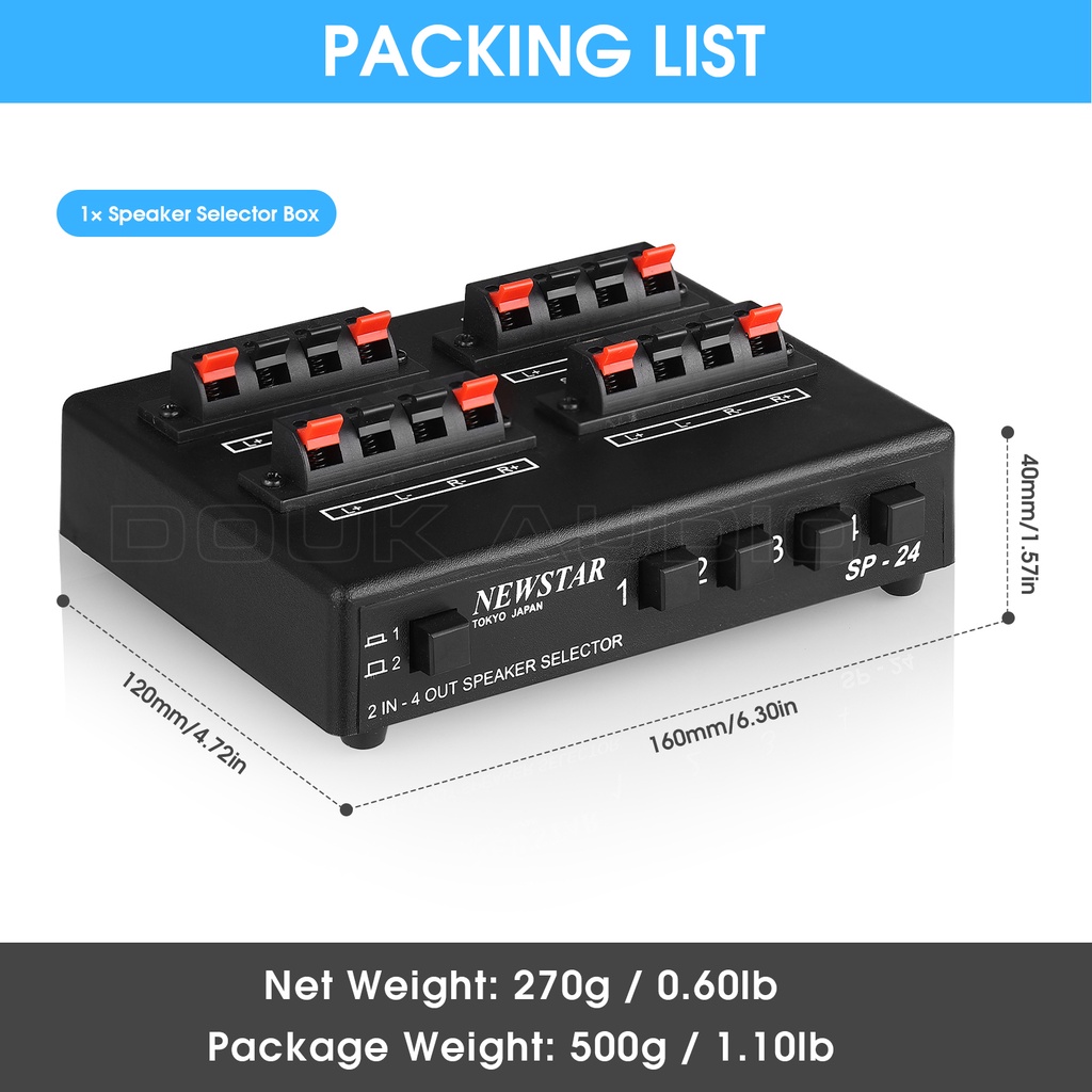 Douk Audio Mini 2-IN-4-OUT Stereo Audio Selector Amplifier Switcher Box ...