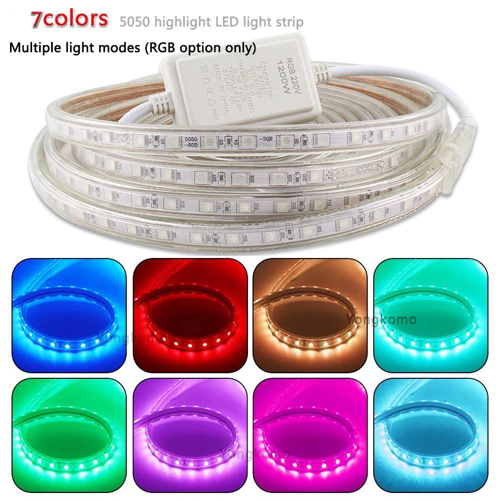 SMD 5050 RGB LED Strip 220V 60leds/m Flexible Tape Rope Light Strip LED ...