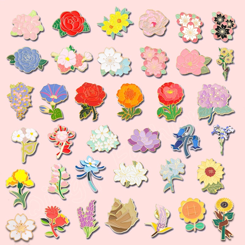 Cute Colorful Flower Plant Enamel Pin Lily Tulip Sunflower Iris Morning ...